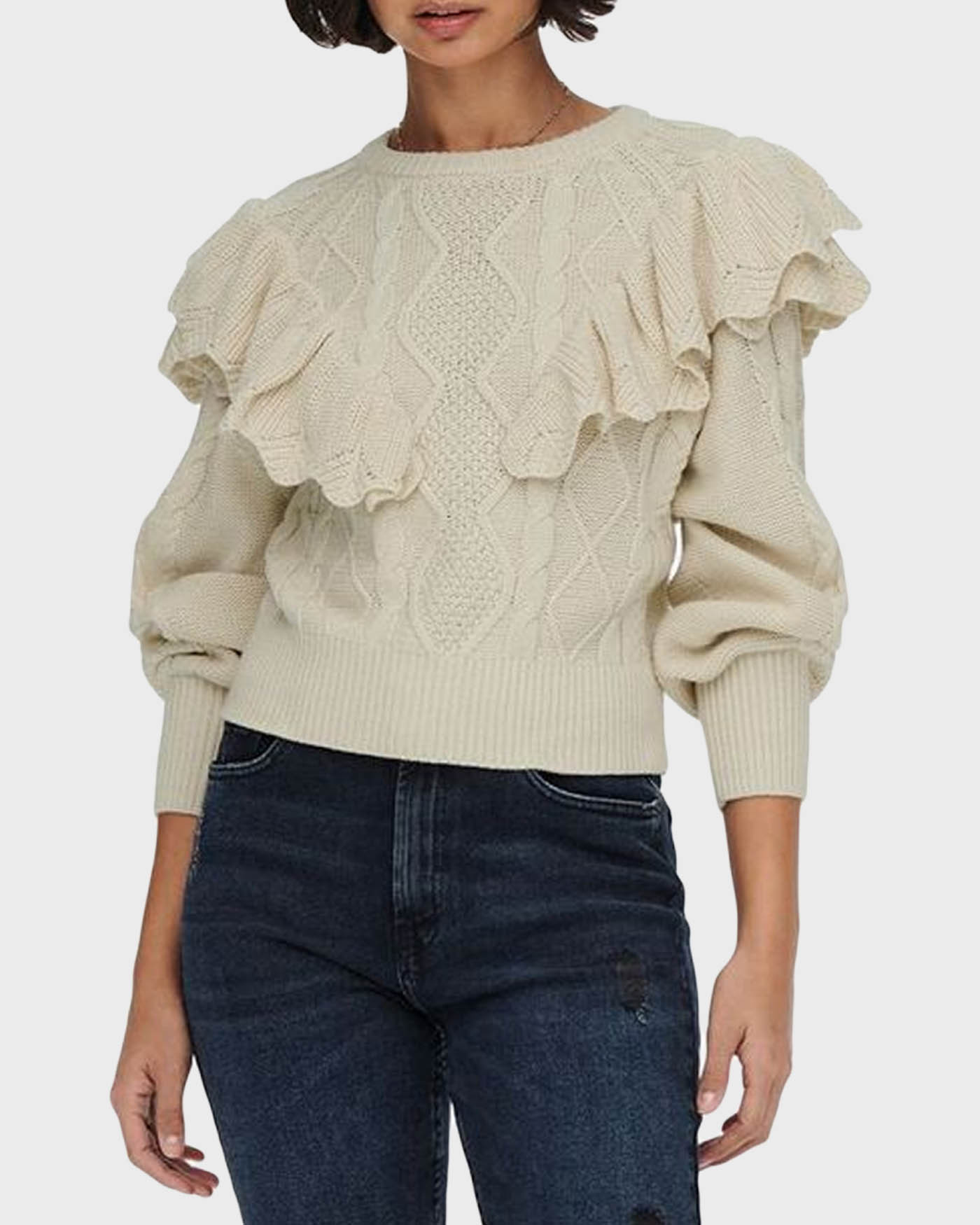 ONLY FRILL KNITTED ΓΥΝΑΙΚΕΙΟ ΠΟΥΛΟΒΕΡ - 15236497 - sagiakos-stores.gr