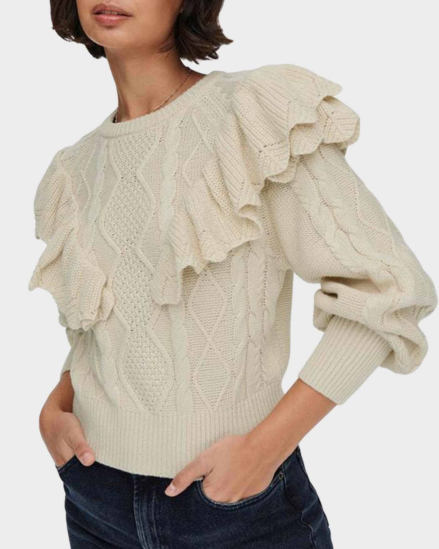 ONLY FRILL KNITTED ΓΥΝΑΙΚΕΙΟ ΠΟΥΛΟΒΕΡ - 15236497 - sagiakos-stores.gr