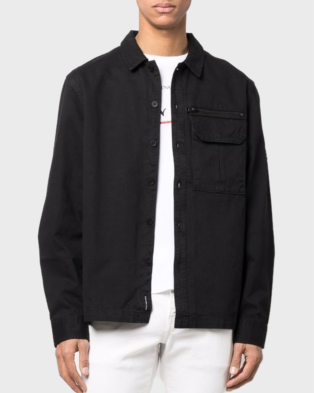 CALVIN KLEIN JEANS ΑΝΔΡΙΚΟ ΠΟΥΚΑΜΙΣΟ logo-patch cotton shirt ...