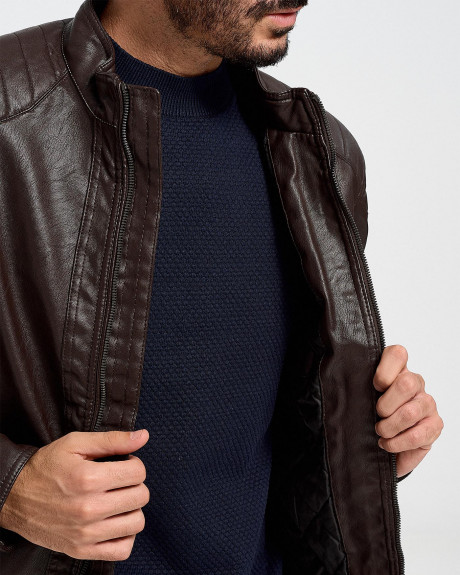 TOM TAILOR ΑΝΔΡΙΚΟ ΜΠΟΥΦΑΝ ΔΕΡΜΑΤΙΝΟ PU biker jacket - 1026337 ...