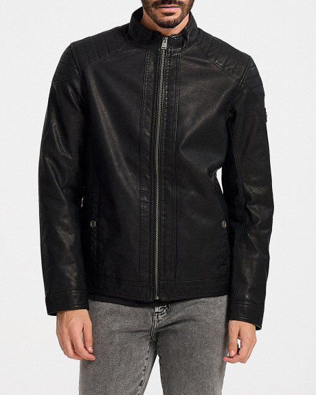 TOM TAILOR ΑΝΔΡΙΚΟ ΜΠΟΥΦΑΝ ΔΕΡΜΑΤΙΝΟ PU biker jacket - 1026337 ...