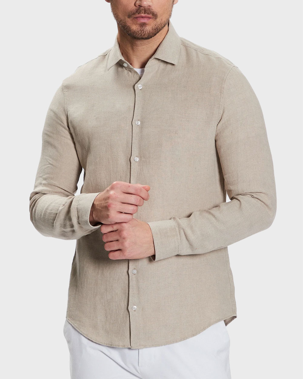 CALVIN KLEIN ΑΝΔΡΙΚΟ ΠΟΥΚΑΜΙΣΟ 100% ΛΙΝΑΡΙ ΜΑΚΡΥ ΜΑΝΙΚΙ SLIM FIT ...