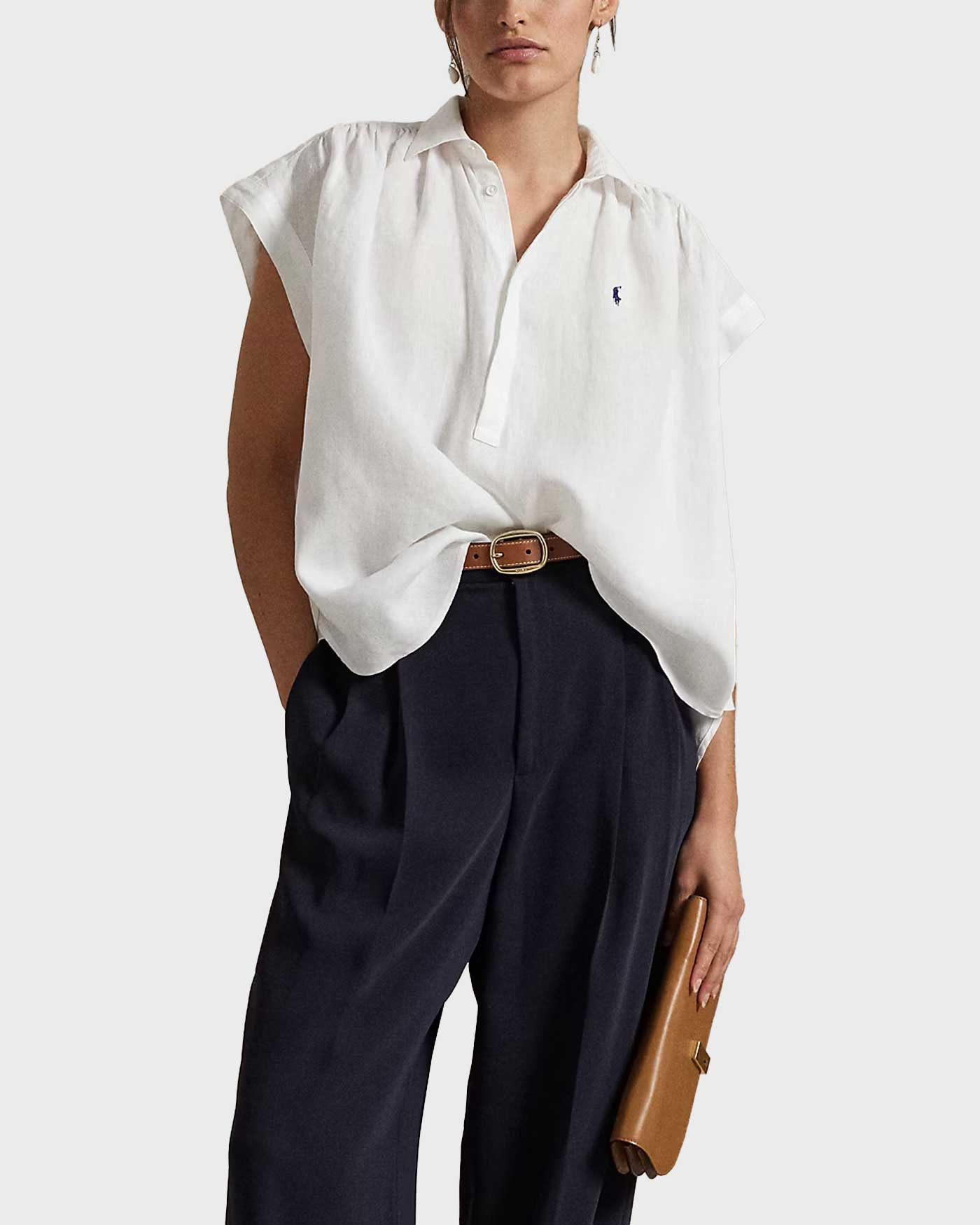 POLO RALPH LAUREN ΓΥΝΑΙΚΕΙΟ ΚΟΝΤΟΜΑΝΙΚΟ ΛΙΝΟ ΠΟΥΚΑΜΙΣΟ ΧΑΛΑΡΗ ΓΡΑΜΜΗ ...
